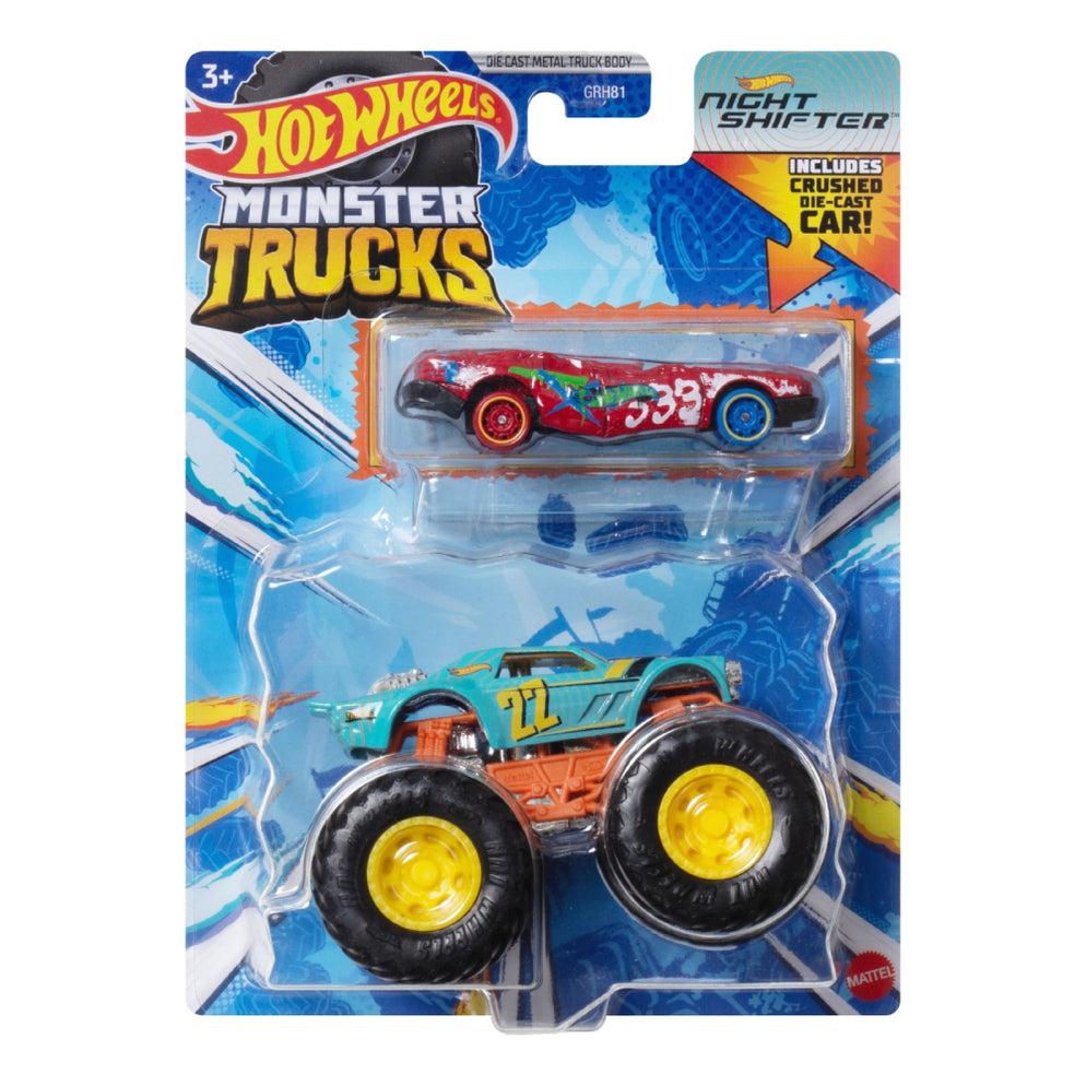 Set 2 Masini Hot Wheels - Monster Truck si Masinuta Metalica Night Shi